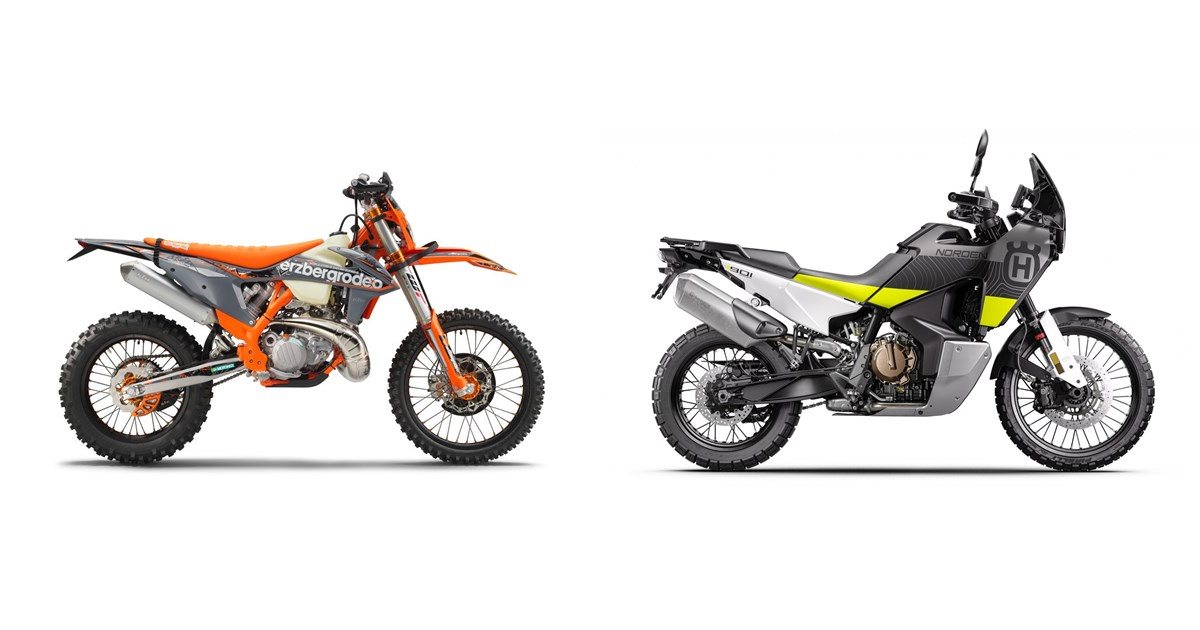 Motorrad Vergleich KTM 300 EXC TPI Erzberg Edition 2023 vs. Husqvarna Norden 901 2022