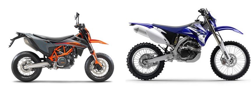 Motorrad Vergleich KTM 690 SMC R 2021 vs. Yamaha WR450F 2010