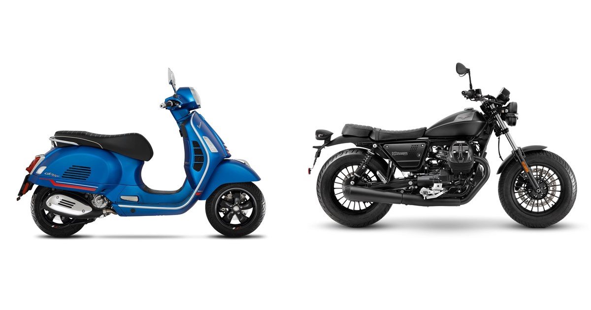 Motorrad Vergleich Vespa GTS 300 hpe Super Sport 2021 vs. Moto Guzzi V9 Bobber 2021