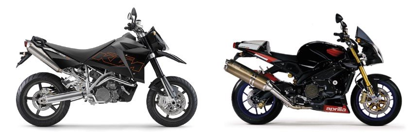 Motorrad Vergleich KTM 950 Supermoto 2006 vs. Aprilia RSV 1000 Tuono ...