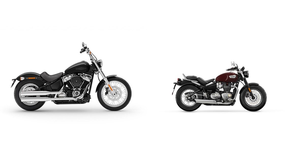Motorrad Vergleich Harley-Davidson Softail Standard FXST 2020 vs. Triumph Bonneville Speedmaster ...