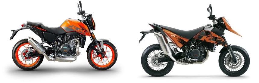 Motorrad Vergleich KTM 690 Duke 2018 vs. KTM 690 Supermoto 2007