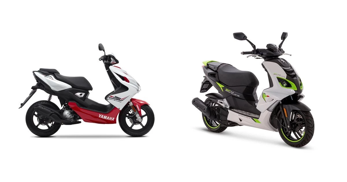 Motorrad Vergleich Yamaha Aerox 2015 vs. Peugeot Speedfight 4 50 4T 2020