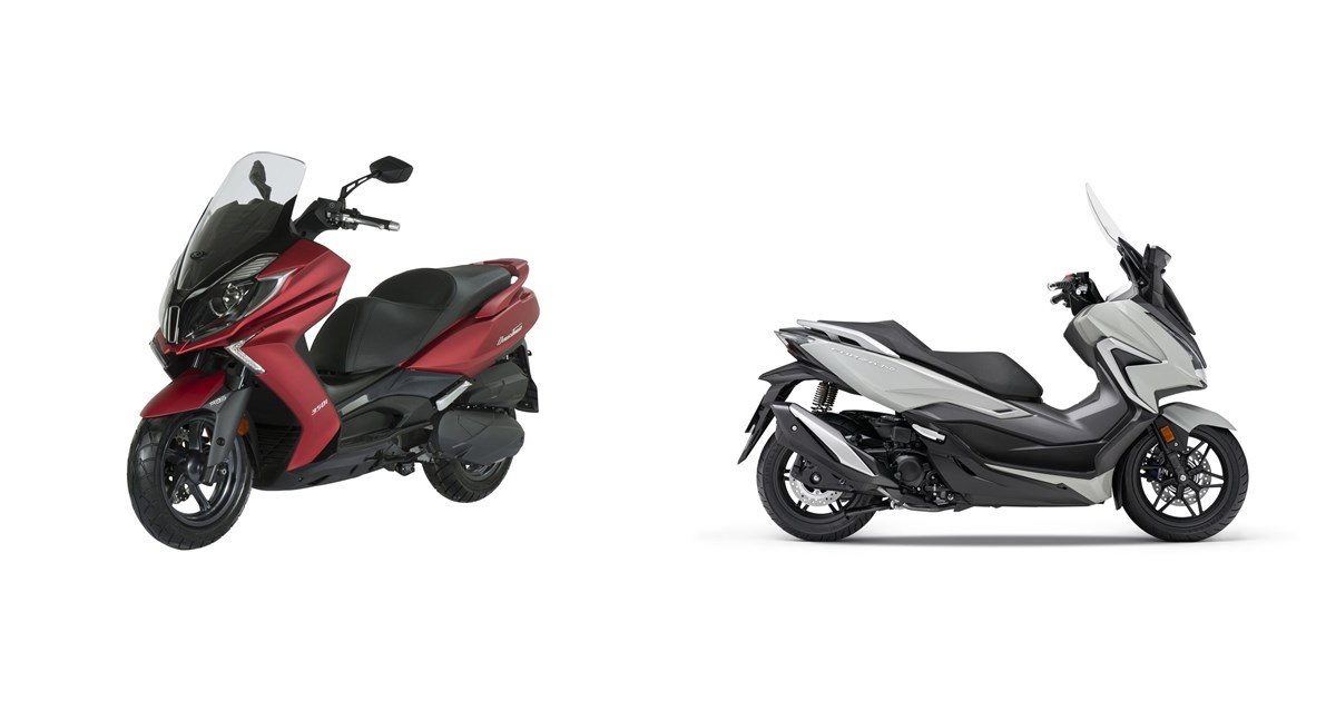 Motorrad Vergleich Kymco New Downtown 350i ABS 2019 vs. Honda Forza 350 2021