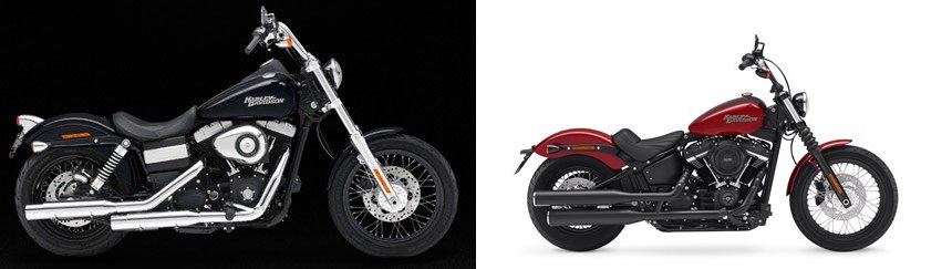 Motorrad Vergleich Harley-Davidson Dyna Street Bob FXDB 2012 vs. Harley-Davidson Softail Street ...