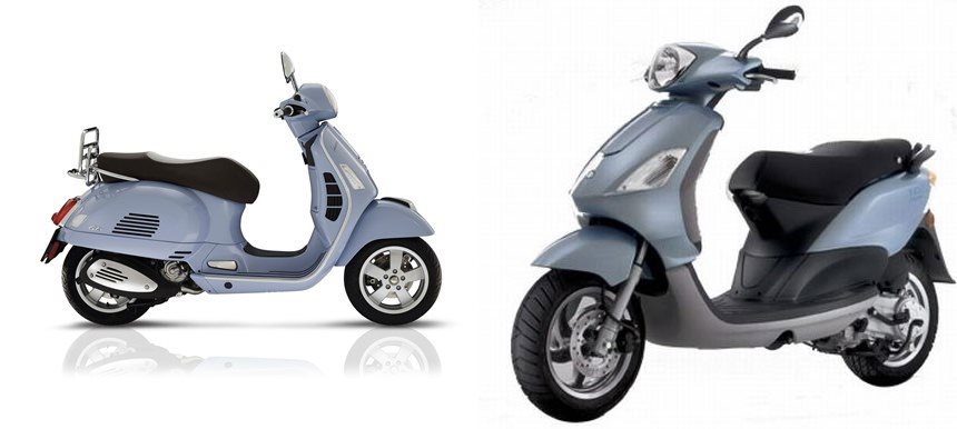 Motorrad Vergleich Vespa GTS 300 i.e. 2018 vs. Piaggio Fly 50 2T 2009