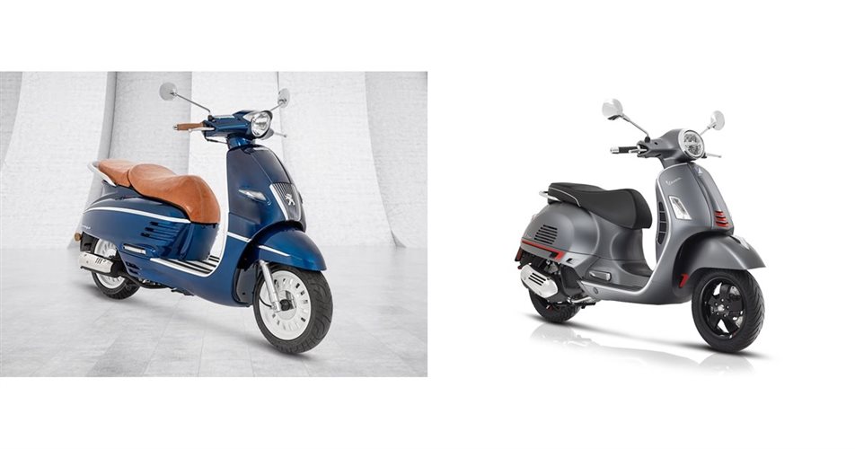 Motorrad Vergleich Peugeot Django 125 ABS 2022 vs. Vespa GTS 125 i.e. Super Sport 2019