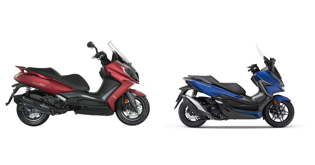 Motorrad Vergleich Kymco New Downtown 350i ABS 2020 vs. Honda Forza 350 2022