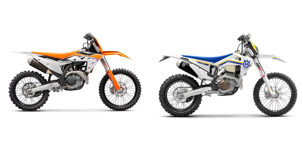 Motorrad Vergleich KTM 450 SX-F 2023 vs. Husqvarna FE 501 Heritage 2023