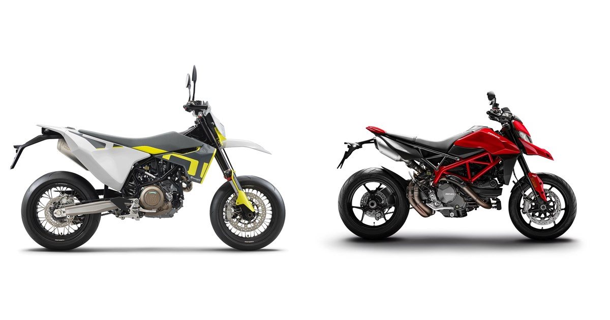 Motorrad Vergleich Husqvarna 701 Supermoto 2022 vs. Ducati Hypermotard ...