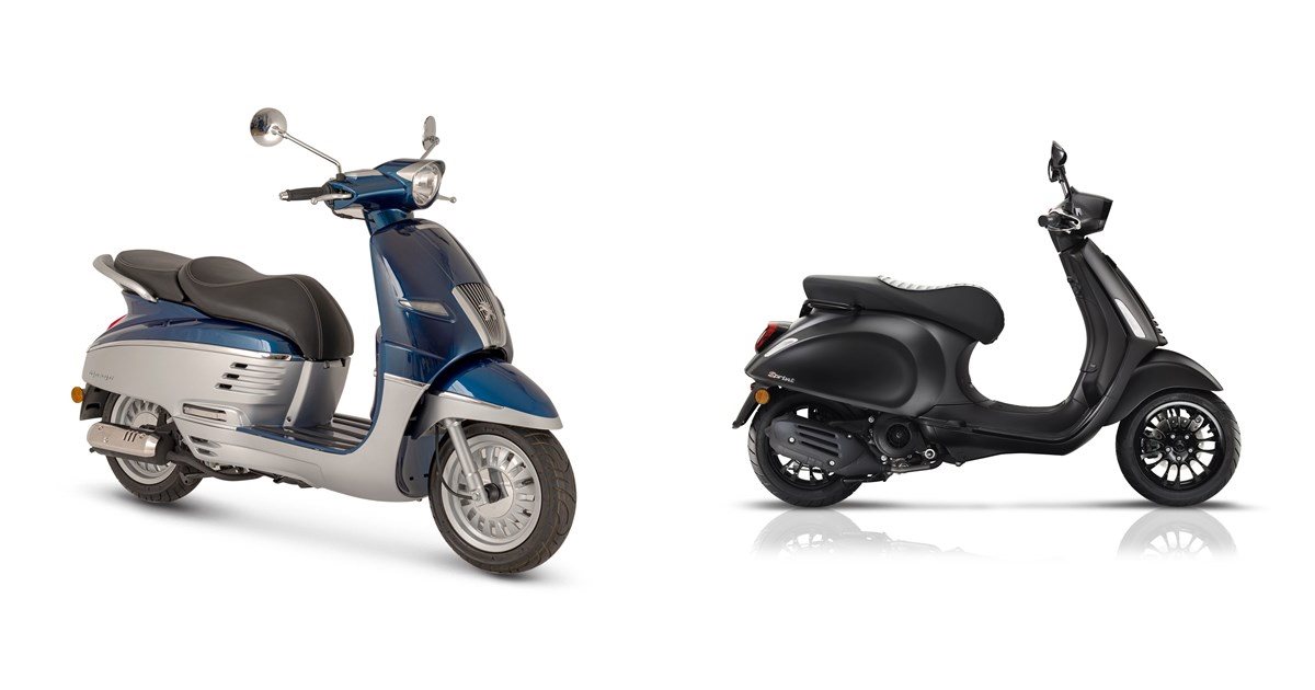 Motorrad Vergleich Peugeot Django 125 ABS 2021 vs. Vespa Sprint 125 iGet Notte 2018