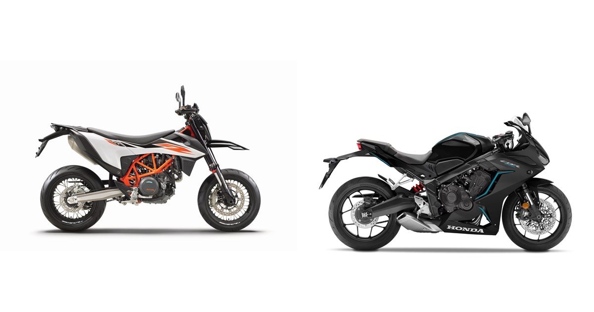 Motorrad Vergleich KTM 690 SMC R 2019 vs. Honda CBR650R 2023