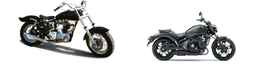 Motorrad Vergleich Royal Enfield Fat Bullet 2005 vs. Kawasaki Vulcan S 2022