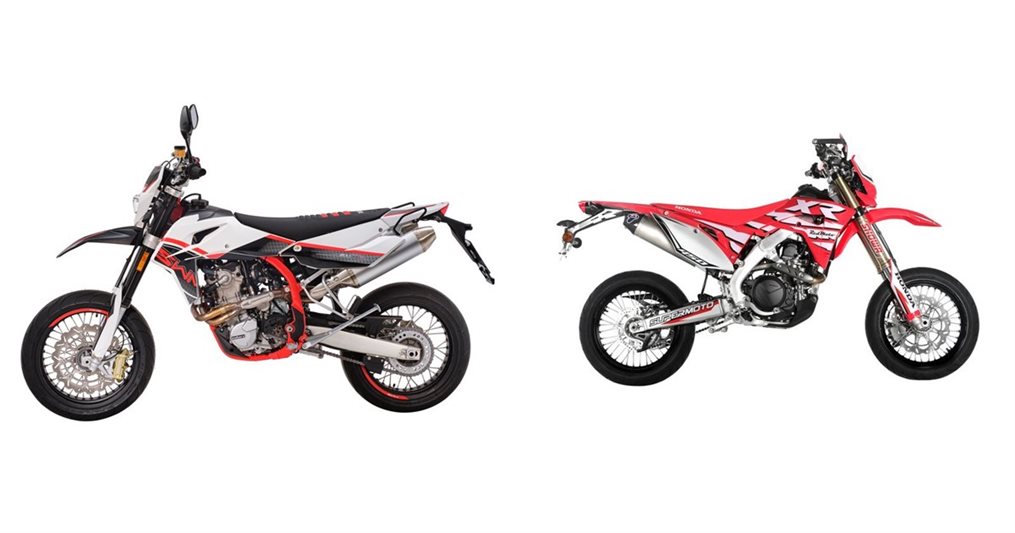 Motorrad Vergleich SWM SM 500 R 2022 vs. Red Moto CRF 450XR Supermoto 2021