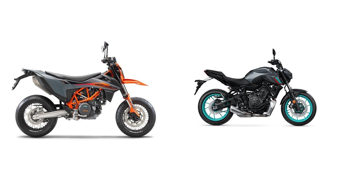 Motorrad Vergleich KTM 690 SMC R 2022 vs. Yamaha MT-07 2023
