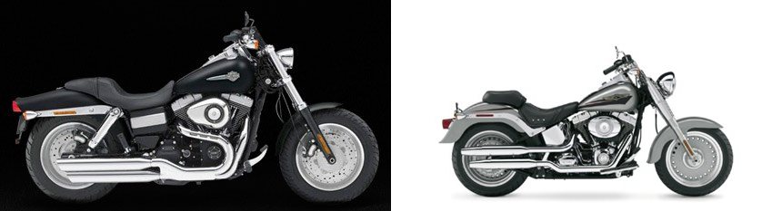 Motorrad Vergleich Harley-Davidson Dyna Fat Bob FXDF 2012 vs. Harley-Davidson Softail Fat Boy ...