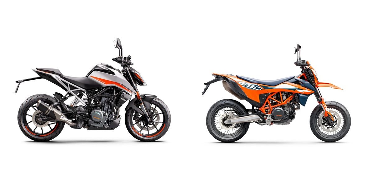 Motorrad Vergleich KTM 390 Duke 2022 vs. KTM 690 SMC R 2023