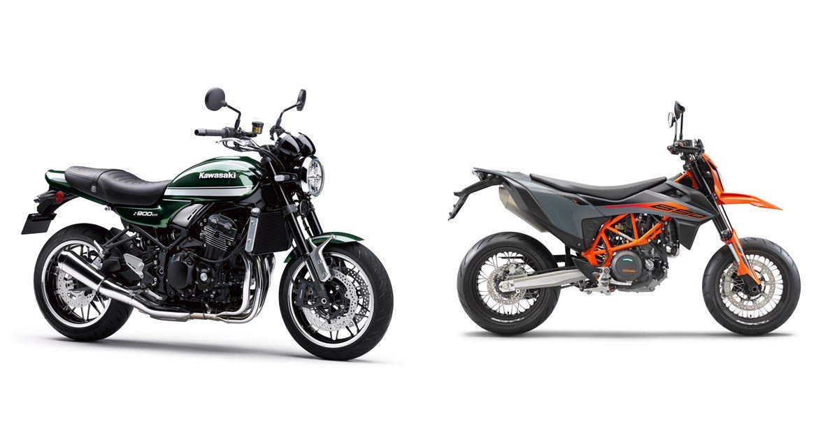 Motorrad Vergleich Kawasaki Z900 RS 2022 vs. KTM 690 SMC R 2021