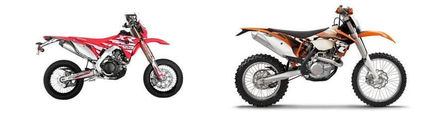 Motorrad Vergleich Red Moto CRF 450XR Supermoto 2020 vs. KTM 450 EXC 2011