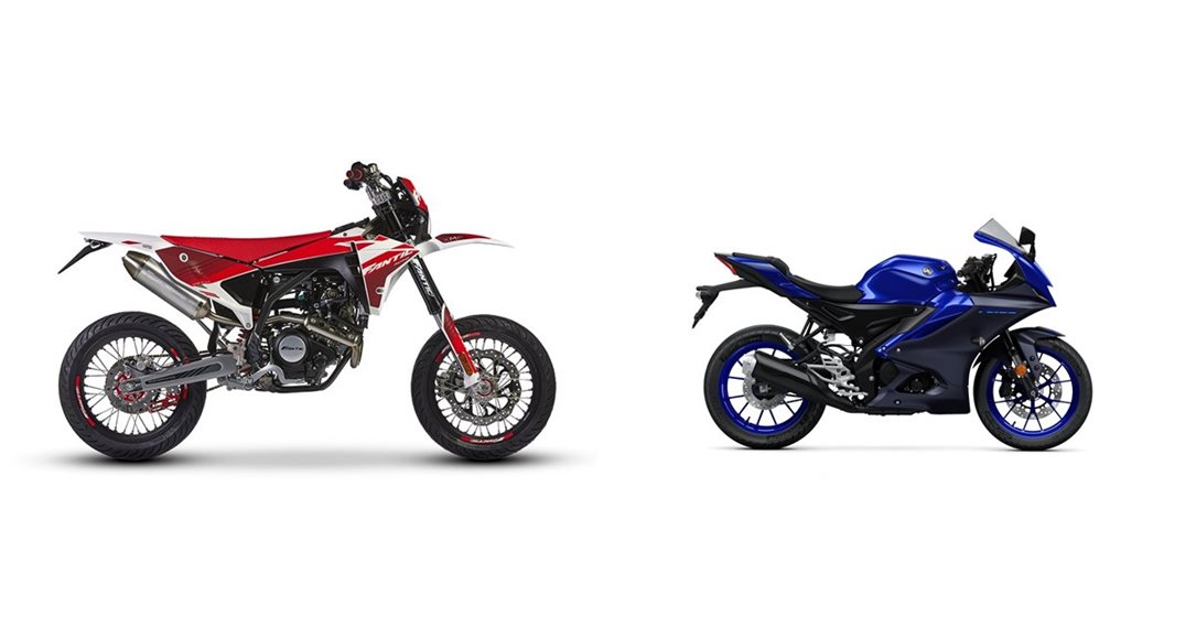 Motorrad Vergleich Fantic XMF 125 Performance 2023 vs. Yamaha R125 2023