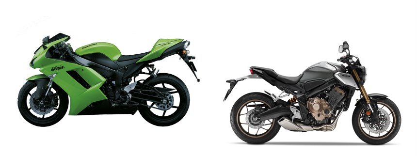 Motorrad Vergleich Kawasaki Ninja ZX-6R 2007 vs. Honda CB650R 2022