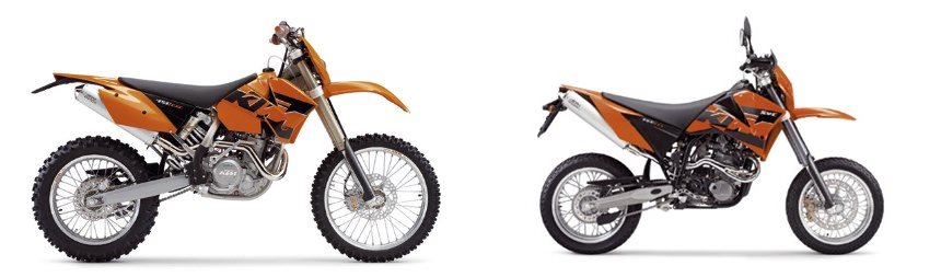 Motorrad Vergleich KTM 525 EXC 2005 vs. KTM 660 SMC 2005
