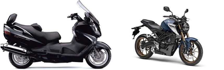 Motorrad Vergleich Suzuki Burgman 650 Executive 2009 vs. Honda CB125R 2021