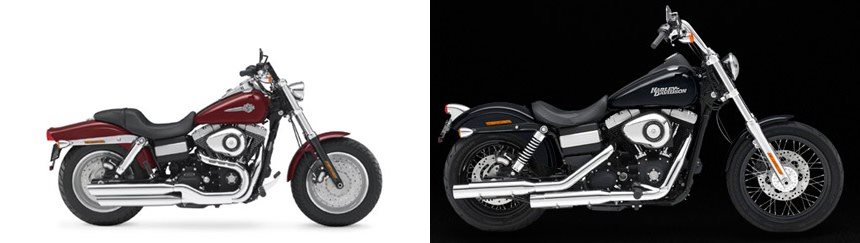 Motorrad Vergleich Harley-Davidson Dyna Fat Bob FXDF 2009 vs. Harley-Davidson Dyna Street Bob ...