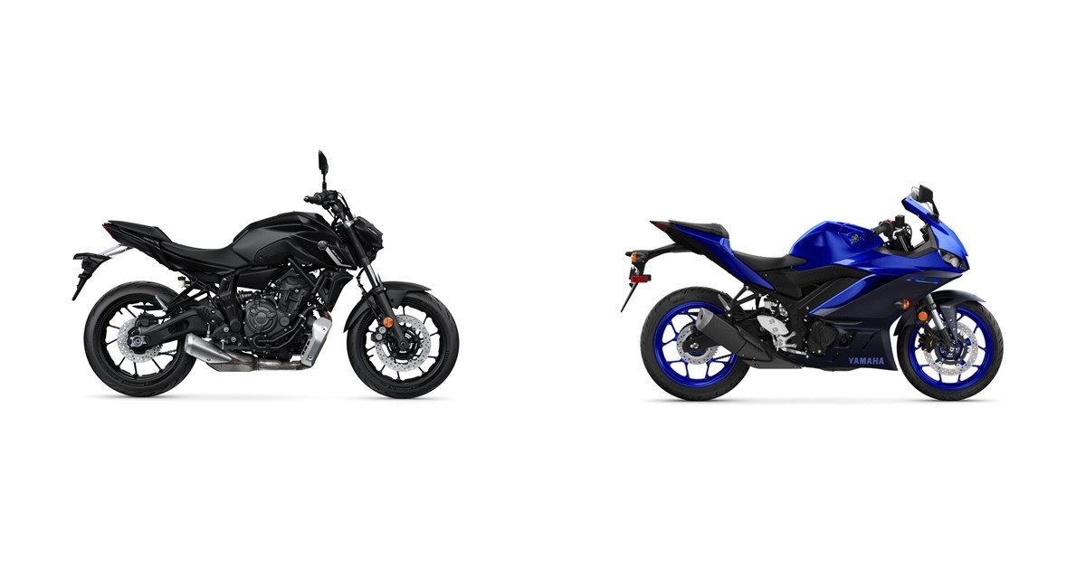 Motorrad Vergleich Yamaha MT-07 Pure 2023 vs. Yamaha R3 2022