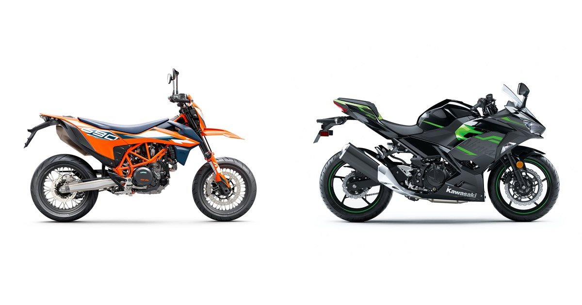 Motorrad Vergleich KTM 690 SMC R 2023 vs. Kawasaki Ninja 400 2020