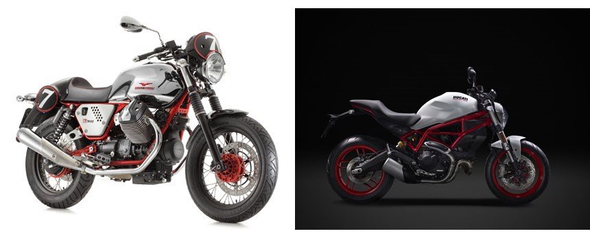 Motorrad Vergleich Moto Guzzi V7 Racer 2012 vs. Ducati Monster 797 2018