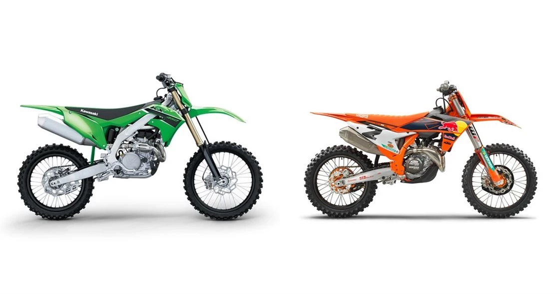 Motorrad Vergleich Kawasaki KX 450 2023 vs. KTM 450 SX-F Factory ...