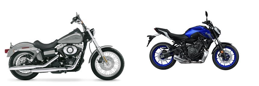 Motorrad Vergleich Harley-Davidson Dyna Street Bob FXDB 2007 vs. Yamaha ...