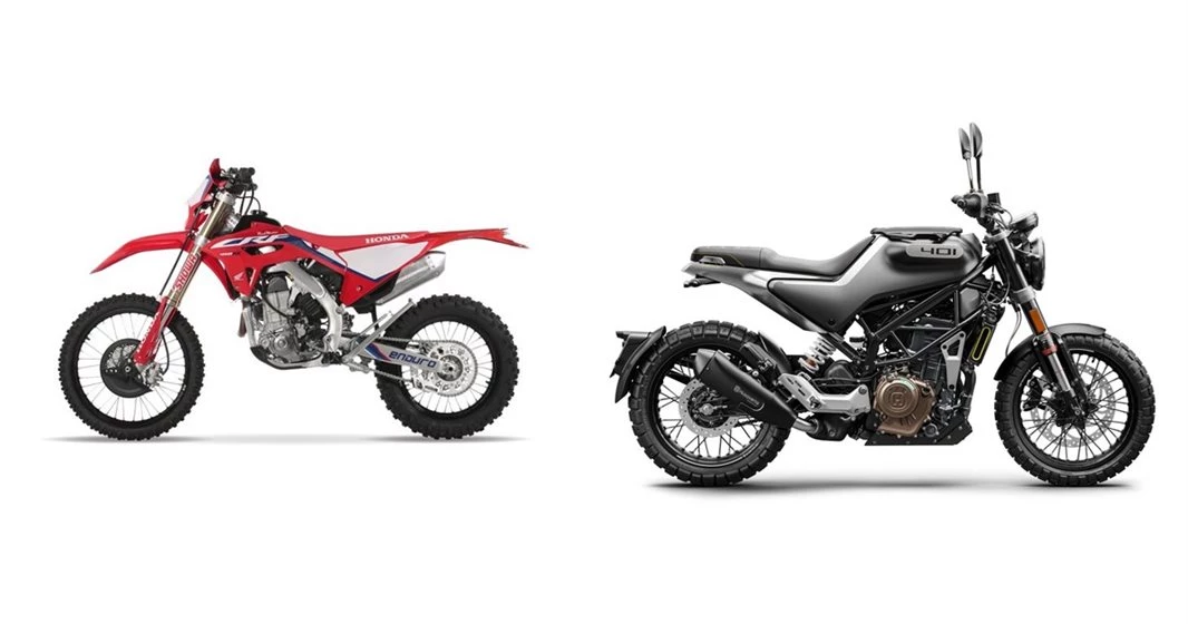 Motorrad Vergleich Red Moto CRF 450RX Enduro 2021 vs. Husqvarna Svartpilen 401 2021