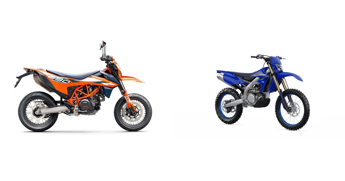 Motorrad Vergleich KTM 690 SMC R 2023 vs. Yamaha WR450F 2023