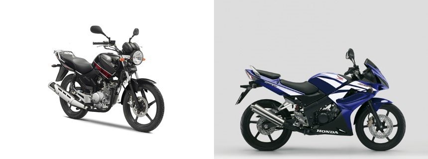 Motorrad Vergleich Yamaha YBR 125 2013 vs. Honda CBR 125 R 2007