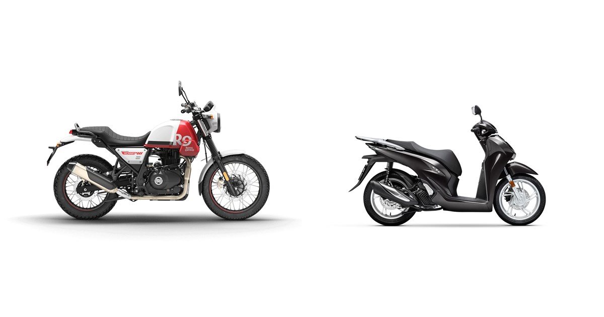 Motorrad Vergleich Royal Enfield Scram 411 2023 vs. Honda SH150i 2021