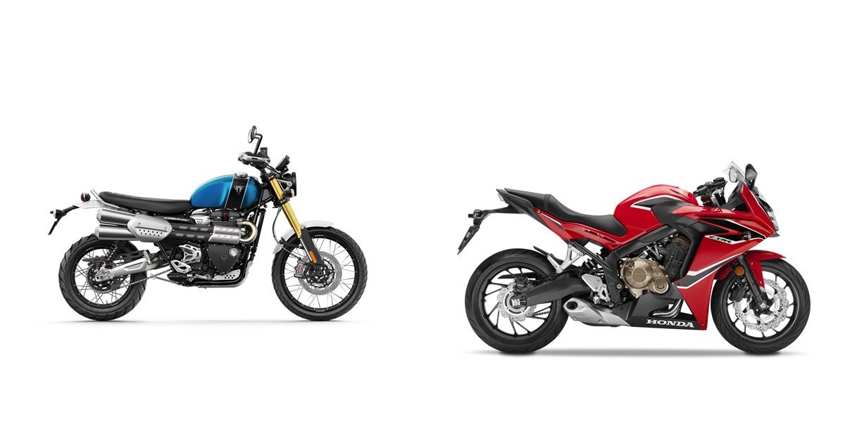 Confronto tra moto Triumph Scrambler 1200 XE 2020 VS. Honda CBR 650F 2018