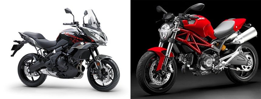 Motorrad Vergleich Kawasaki Versys 650 2021 vs. Ducati Monster 696 2009