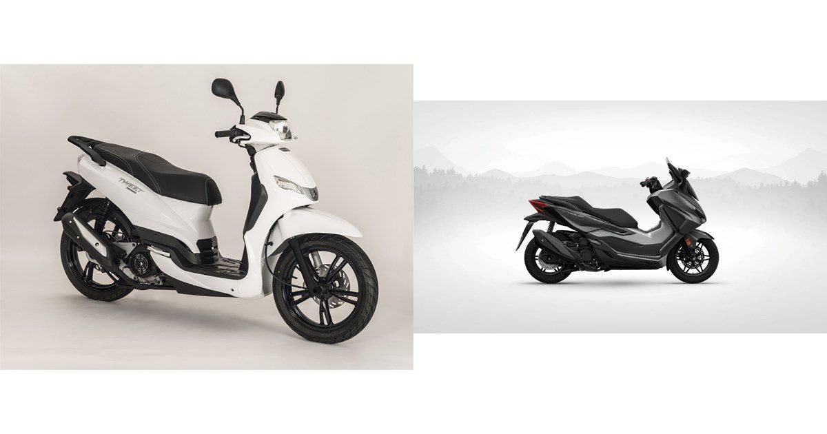 Motorrad Vergleich Peugeot Tweet 50 2020 vs. Honda Forza 350 2023
