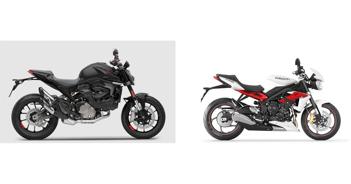 Motorrad Vergleich Ducati Monster 2023 vs. Triumph Street Triple 675 R 2014