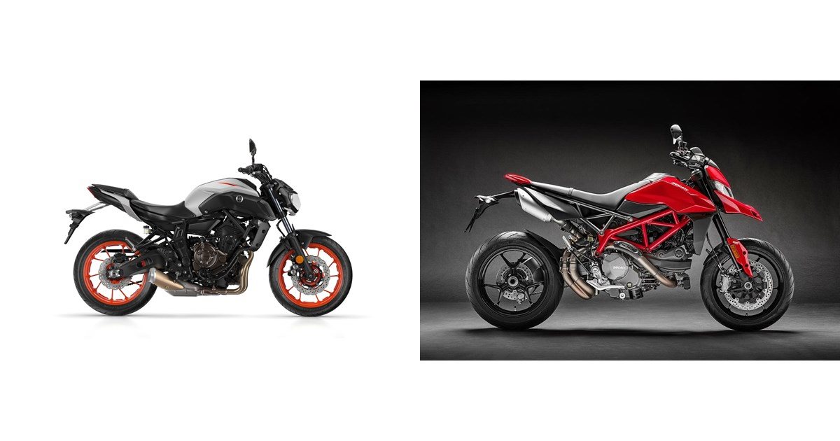 Motorrad Vergleich Yamaha MT-07 2019 vs. Ducati Hypermotard 950 2023