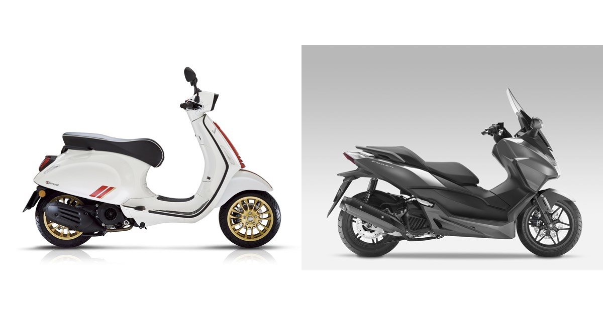 Motorrad Vergleich Vespa Sprint 125 Racing Sixties 2020 vs. Honda Forza 125 2020