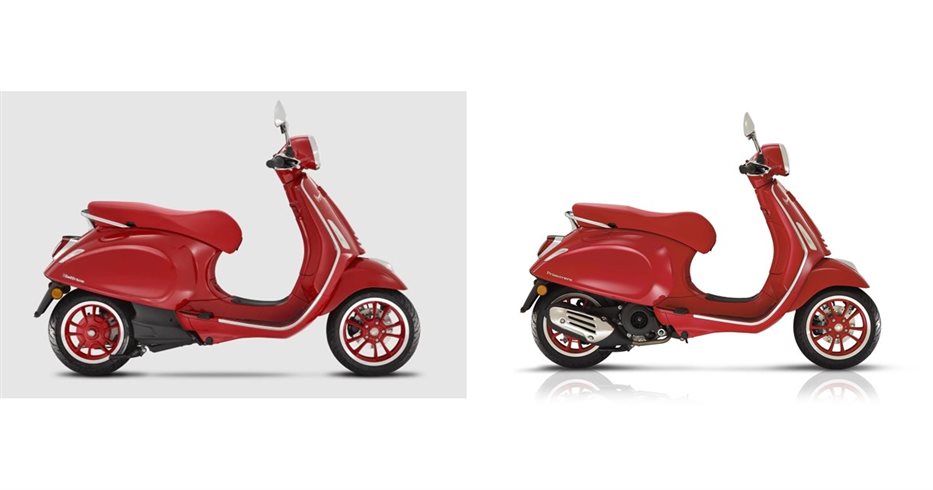 Motorrad Vergleich Vespa Elettrica RED 70km/h 2023 vs. Vespa Primavera 125 (RED) 2023