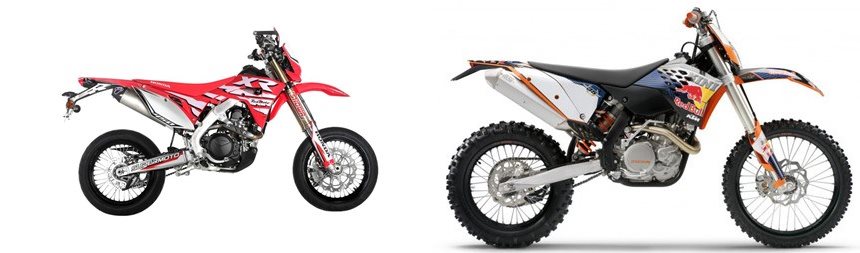 Motorrad Vergleich Red Moto CRF 450XR Supermoto 2020 vs. KTM 450 EXC 2010