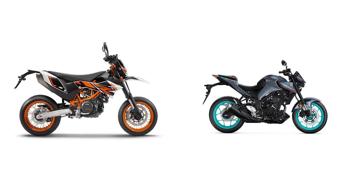 Motorrad Vergleich KTM 690 SMC R 2016 vs. Yamaha MT-03 2022