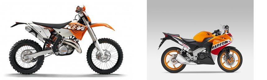 Motorrad Vergleich KTM 125 EXC 2010 vs. Honda CBR 125 R 2016