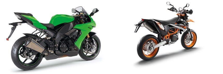 Motorrad Vergleich Kawasaki Ninja ZX-10R 2009 vs. KTM 690 SMC R 2013