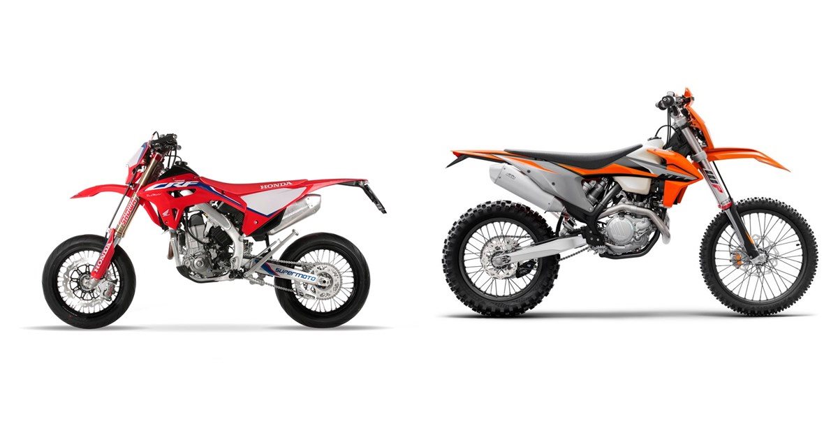 Motorrad Vergleich Red Moto CRF 450RX Supermoto 2022 vs. KTM 450 EXC-F 2021