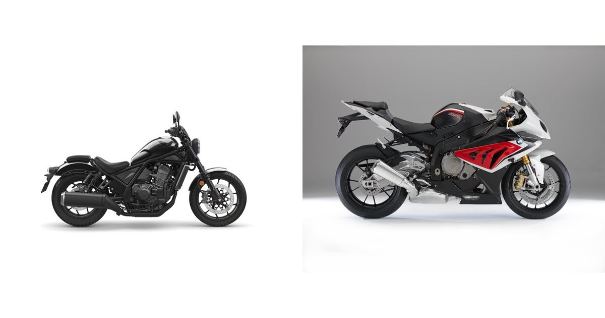 Motorrad Vergleich Honda CMX1100 Rebel DCT 2021 vs. BMW S 1000 RR 2014